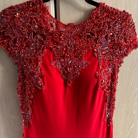 Dresses | Gorgeous Beaded Red Dress Capped Sleeve Long Size 6 | Poshmark
